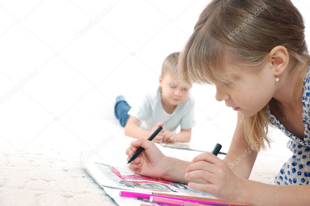 Kids drawing and reading Stock Photo by ©Cherry-Merry 1304213