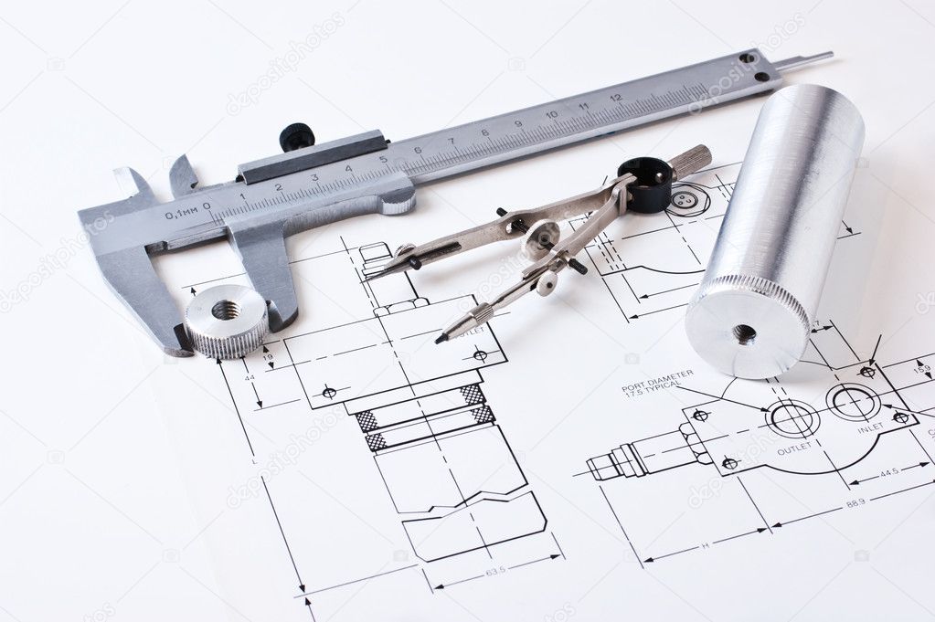 Mechanical scheme and calipers — Stock Photo © Observer #2068276