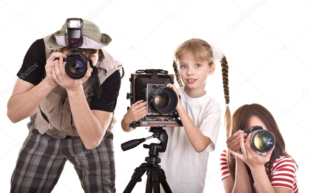 Happy family with three camera. — Stock Photo © poznyakov #1336607
