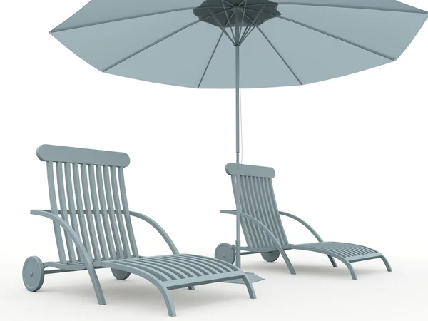 Set of rattan garden furniture under a big garden umbrella isola ...
