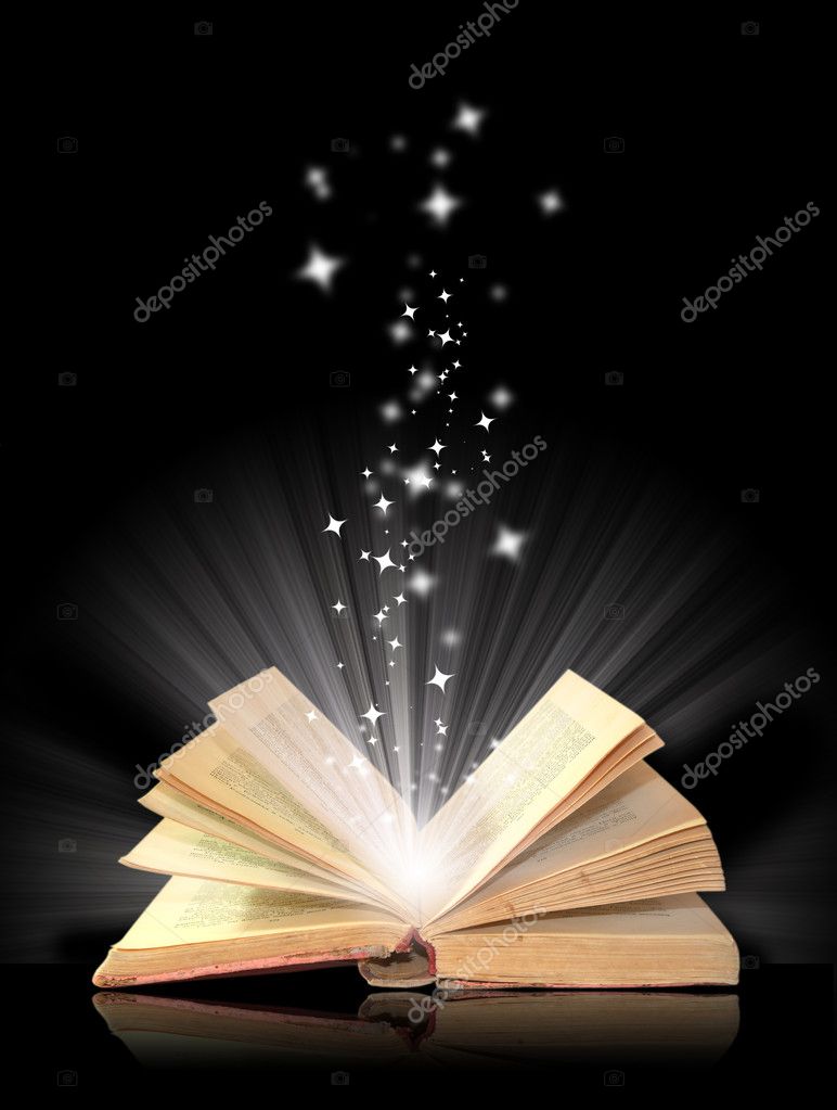 Open book magic on black Stock Photo by ©Kudryashka 2331372