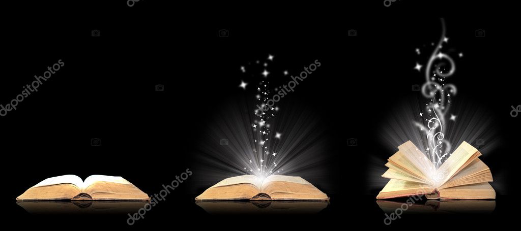 Open book magic on black Stock Photo by ©Kudryashka 2582270