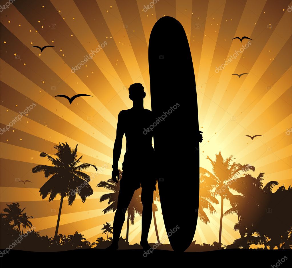 Summer Holiday Man With Surfboard Stock Vector Image By ©kudryashka