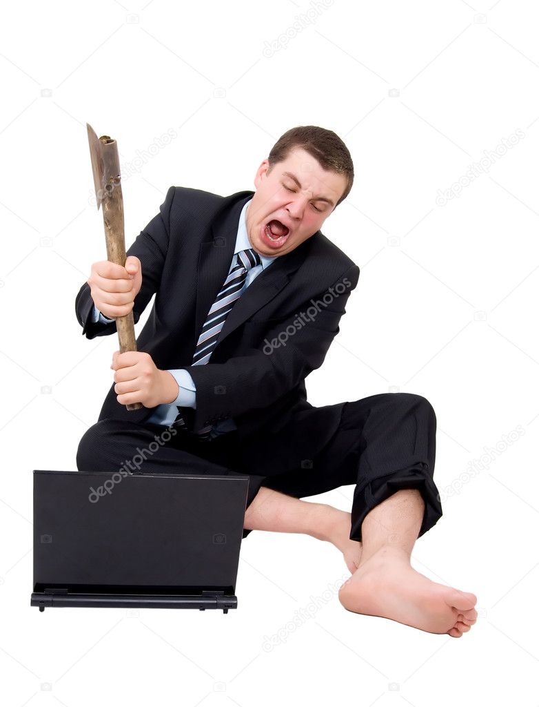 Businessman breaking laptop with axe Stock Photo by ©silverkblack 1449758 Businessman breaking laptop with axe Stock Photo by ©silverkblack 1449758