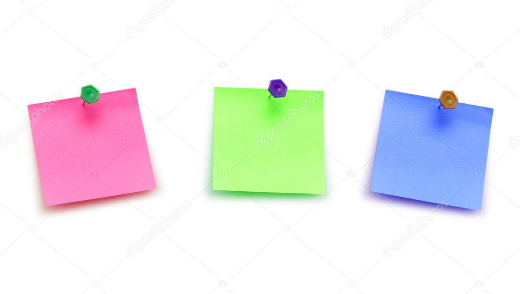 Drie post-it notities geïsoleerd ⬇ Stockfoto, rechtenvrije foto door ...