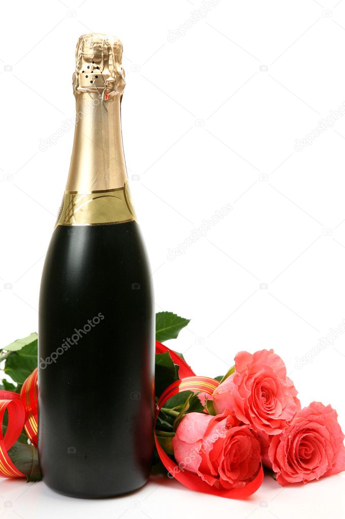 Pink roses and champagne — Stock Photo © Elena777 #1378682
