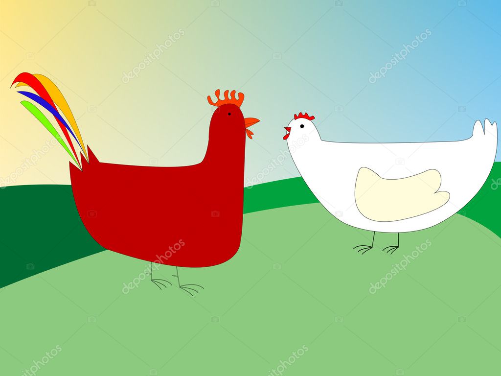 Csirke és a kakas, rajz Stock Vector by ©robertosch 1245160