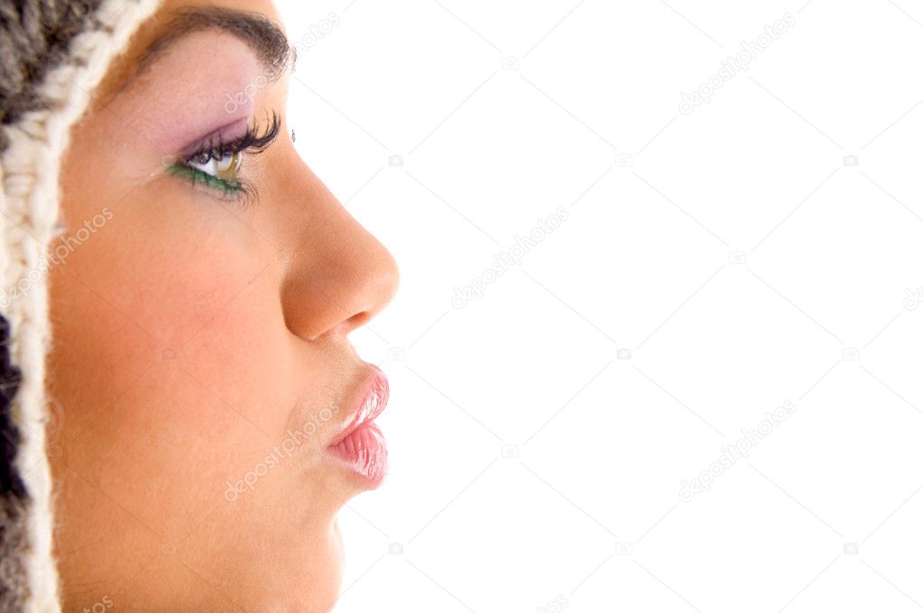 Woman in kissing pose, side view — Stock Photo © imagerymajestic #1664703