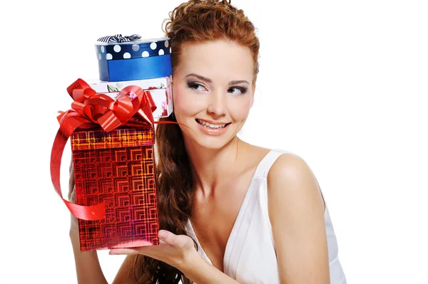 Pretty girl holding present Stock Photo by ©valuavitaly 1502621