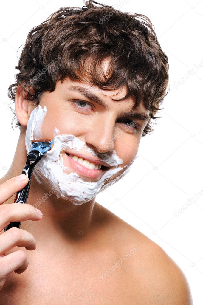 Happy man shaving his face Stock Photo by ©valuavitaly 1503362
