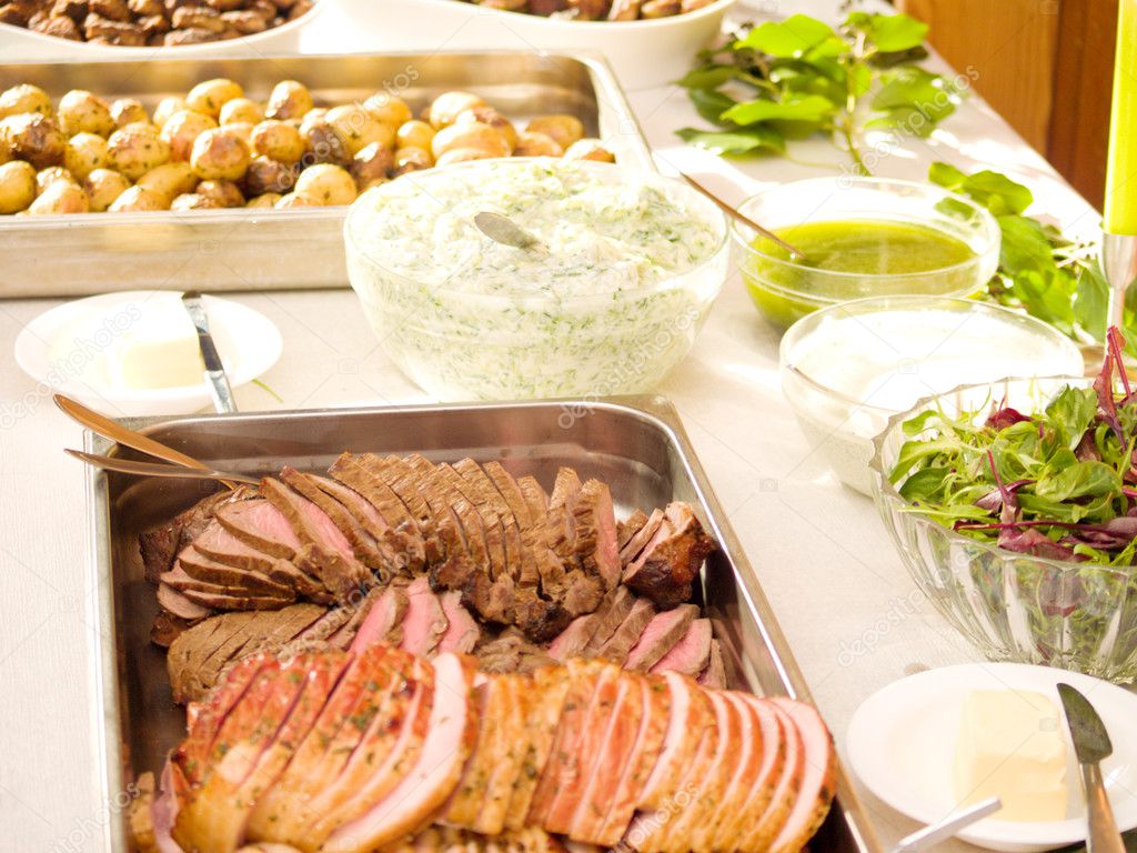 Delicious food layout on a table — Stock Photo © FreedomImage #1460614