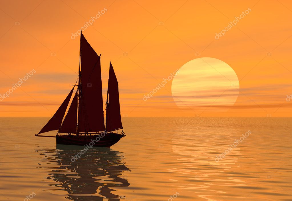 Sunset boat ⬇ Stock Photo, Image by © Clivia #1700391