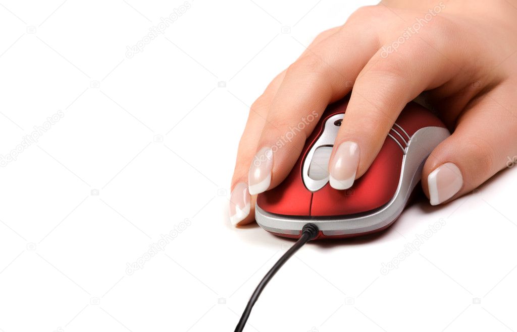 Woman's hand on a red mouse — Stock Photo © dimmushka #1725558