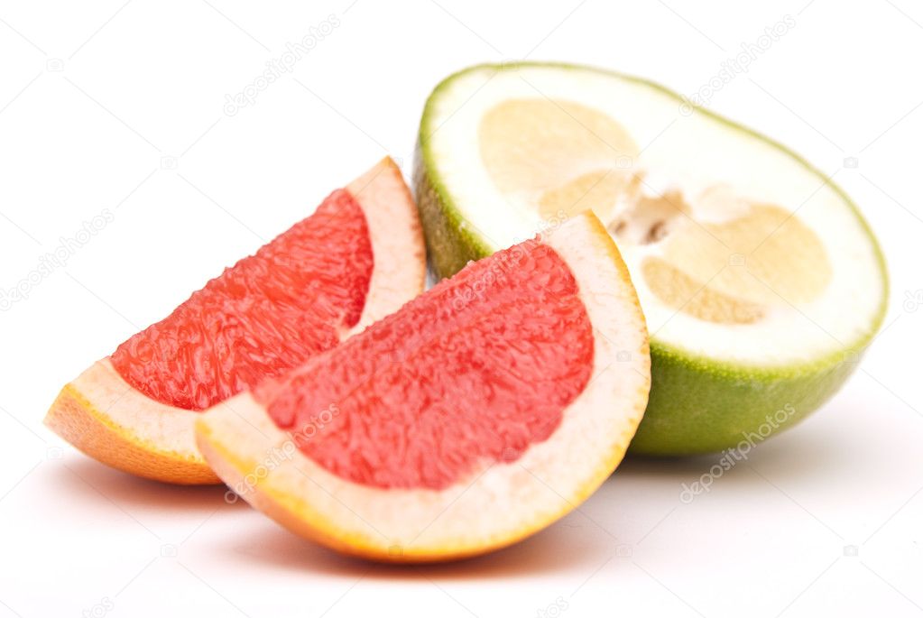 Red and green grapefruit and parts Stock Photo by ©tarczas 1644202