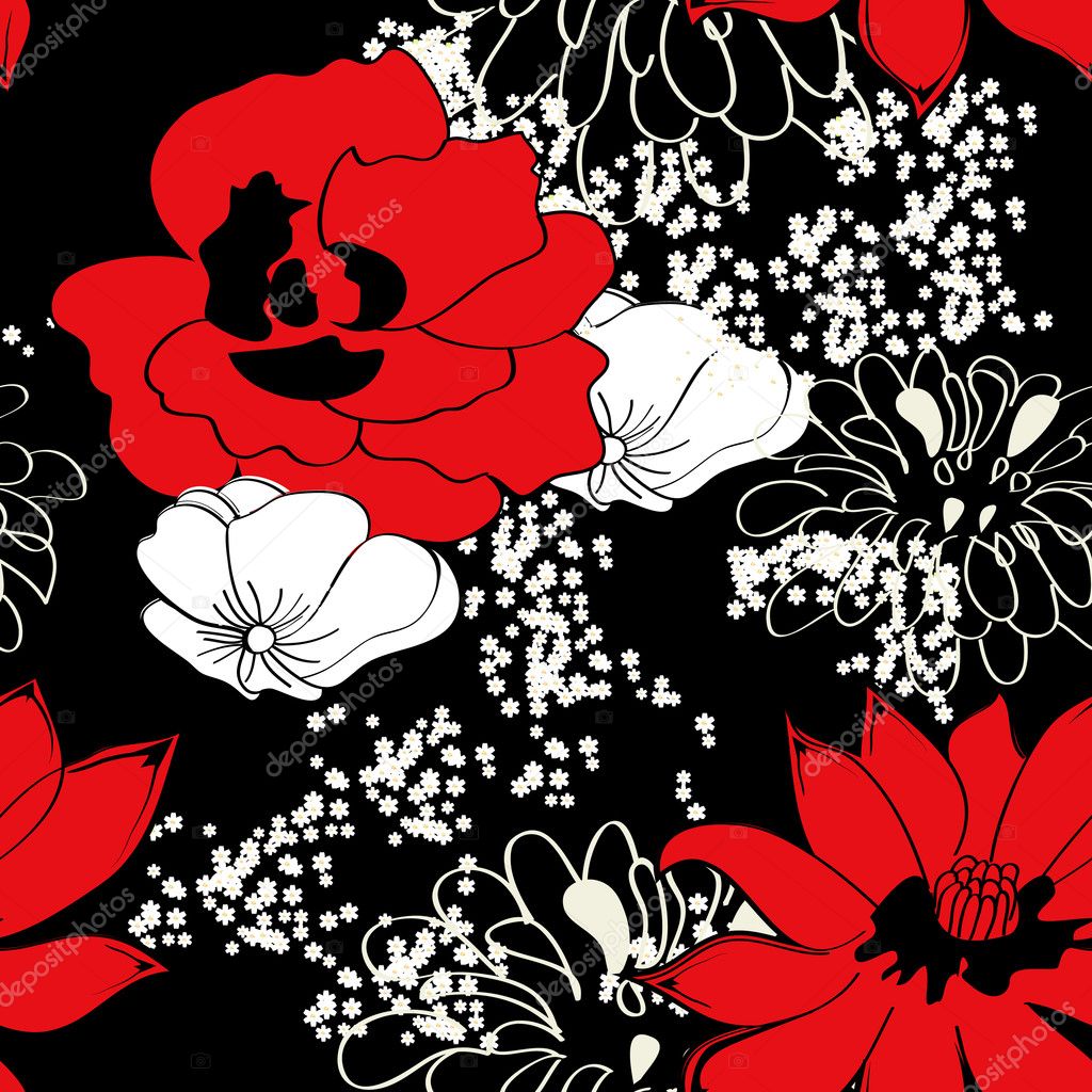 Seamless pattern with red flowers — Stock Vector © Jershova #2618159