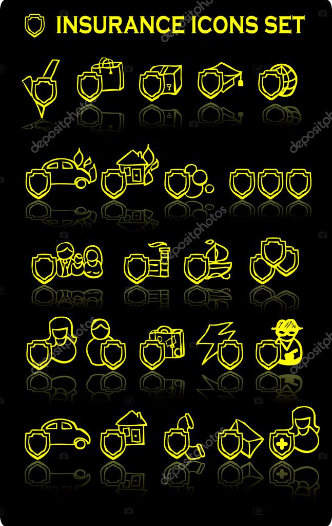 Black background insurance icons set Stock Photo by ©realmcoy 1895931
