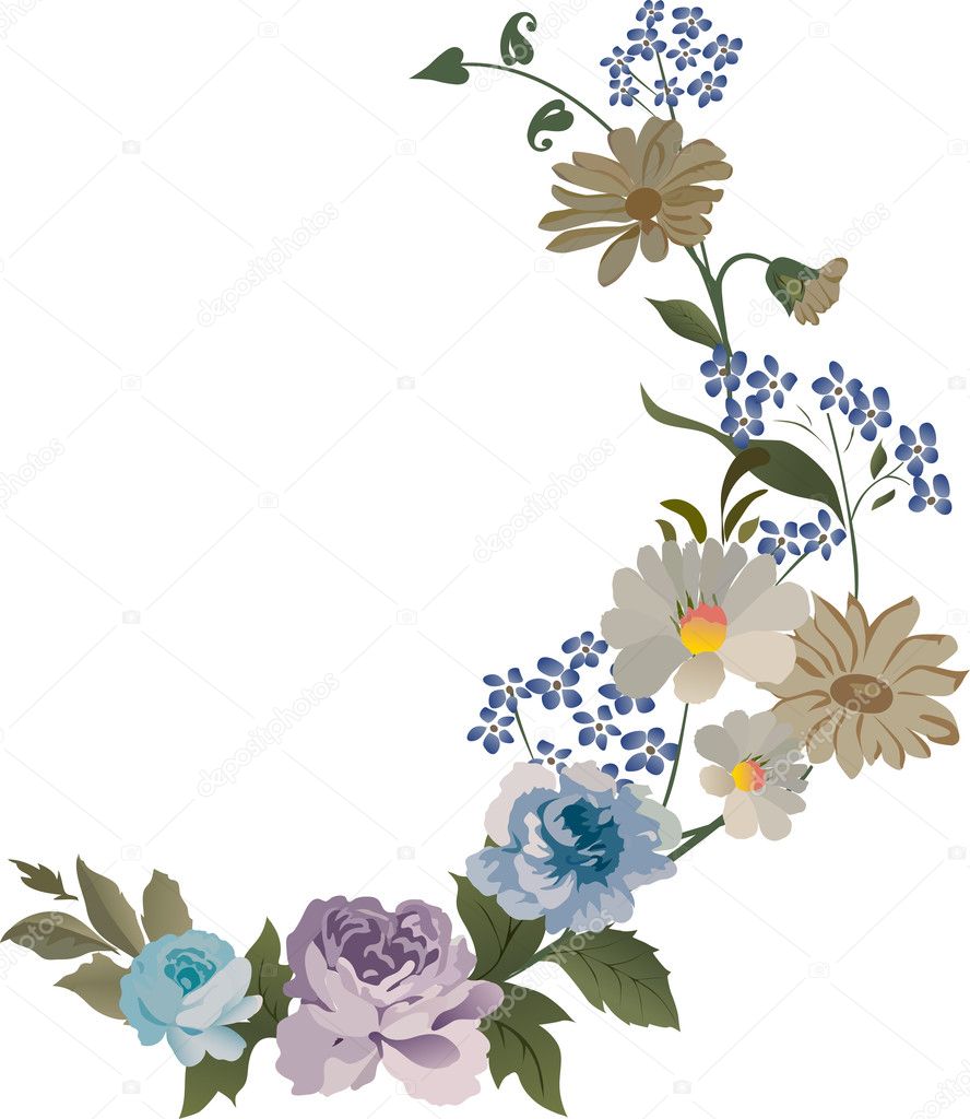 Blue Rose Corner Border