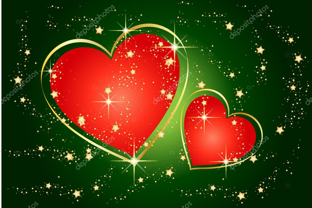 Shining hearts on green background Stock Photo by ©pdesign 1649852