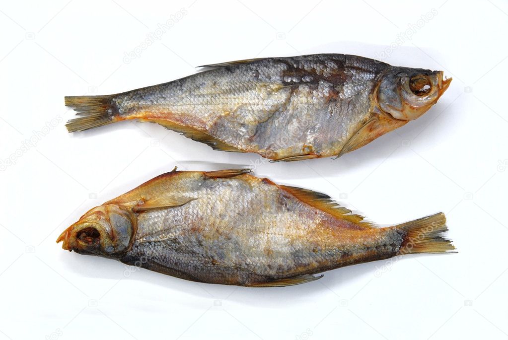 Two dried bream fishes on a white — Stock Photo © dop_ing #1741128