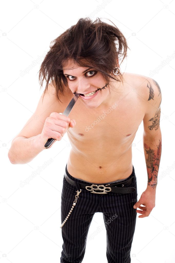 Emo boy with a knife — Stock Photo © mihhailov #1769804