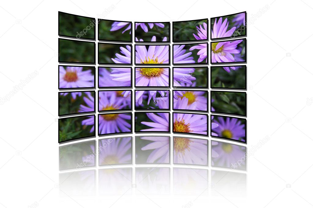 Tv monitors, wall of tv, media screens — Stock Photo © pavalena #1906095