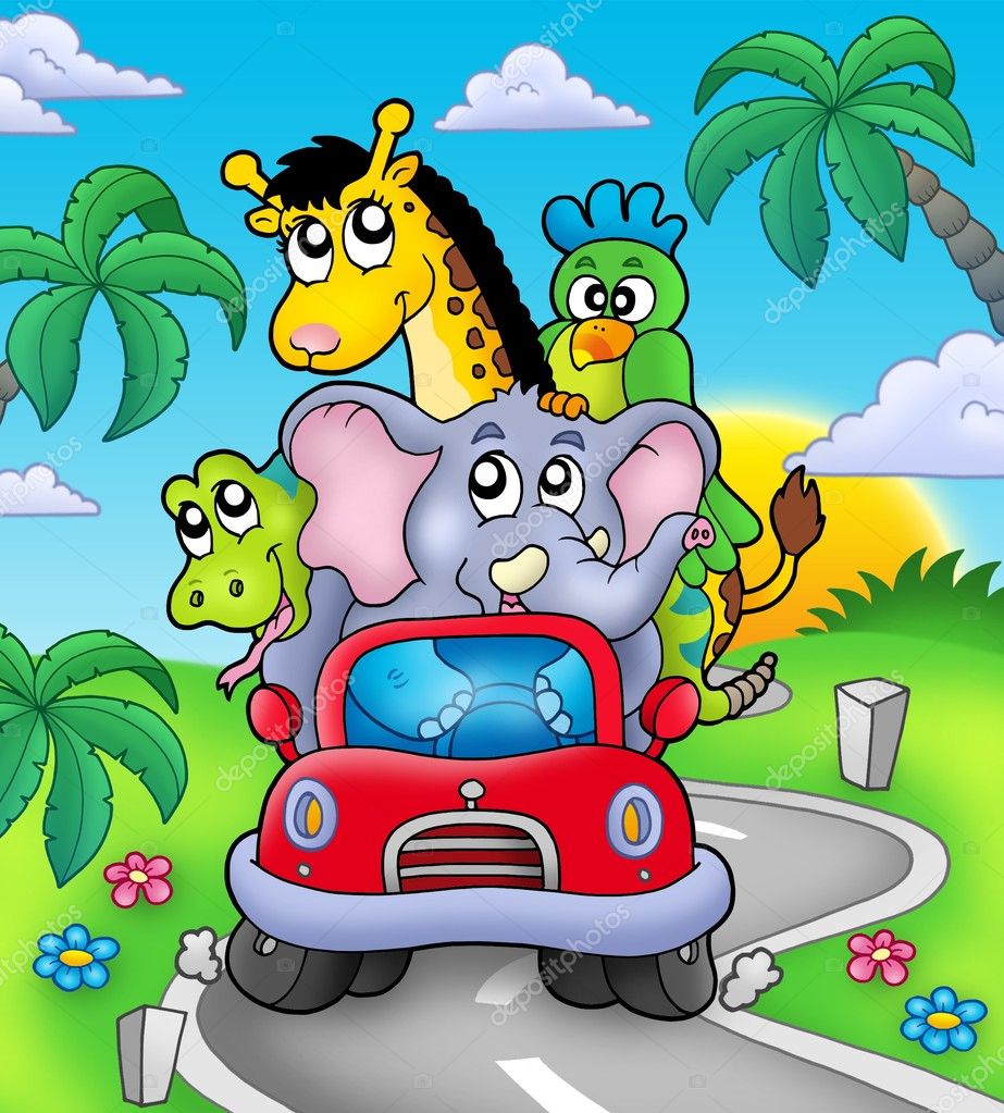 African animals in car on road — Stock Photo © clairev #2009142