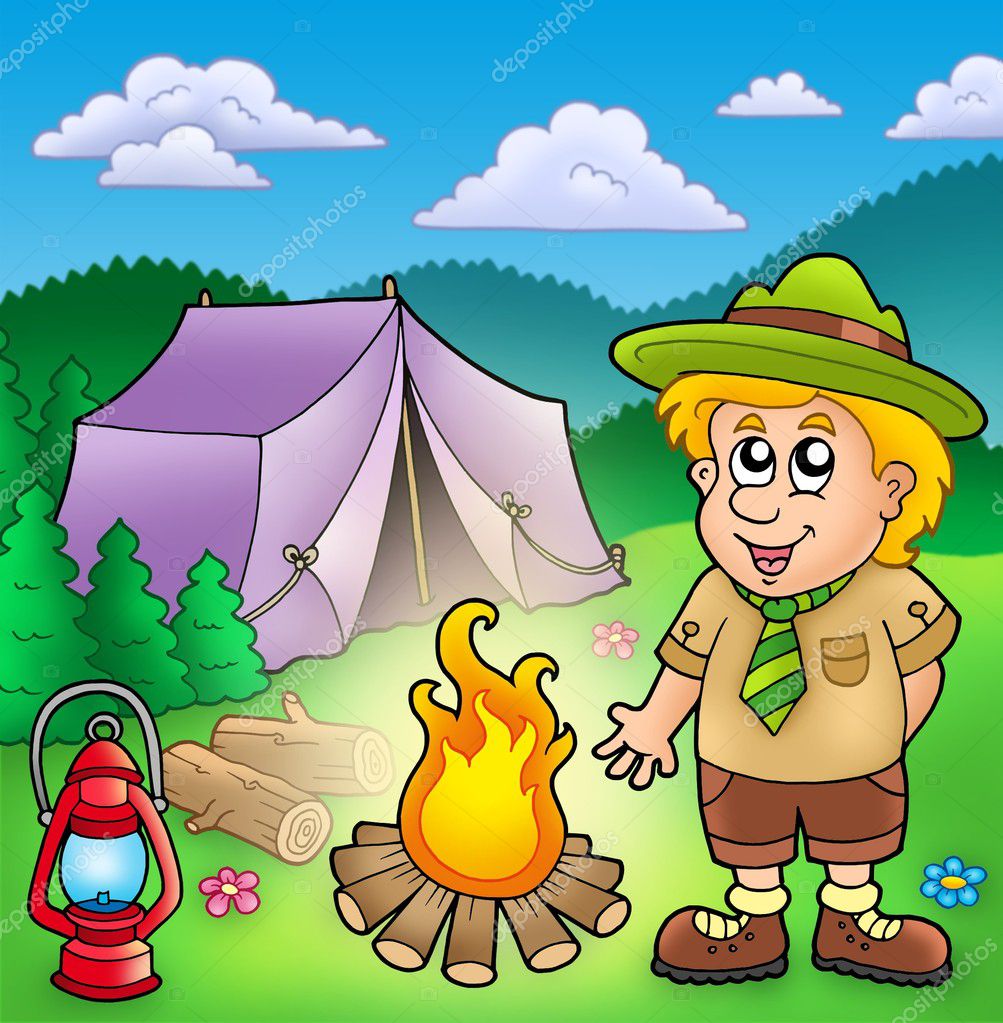 Small scout with fire and tent — Stock Photo © clairev #2009327