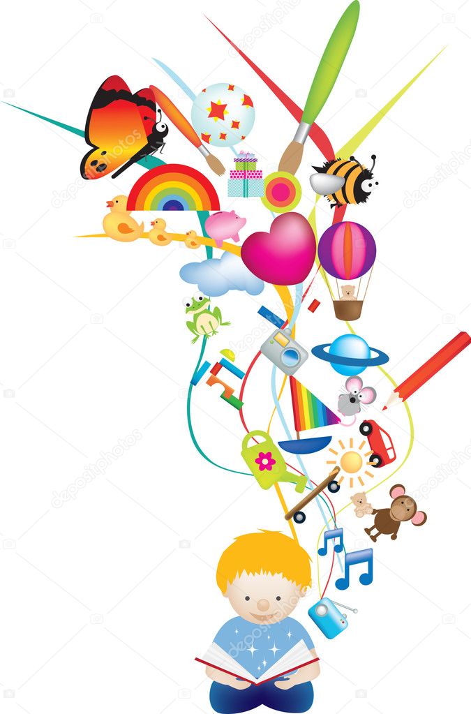 Boy magic reading isolated Stock Illustration by ©Joingate #2118124