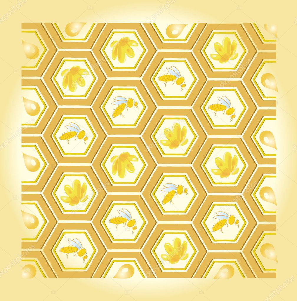 Bee and honey pattern — Stock Vector © marykal #2678163