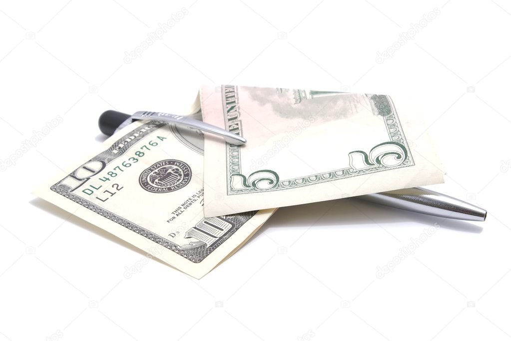 Pen and dollars on white Stock Photo by ©tgellan 2019950