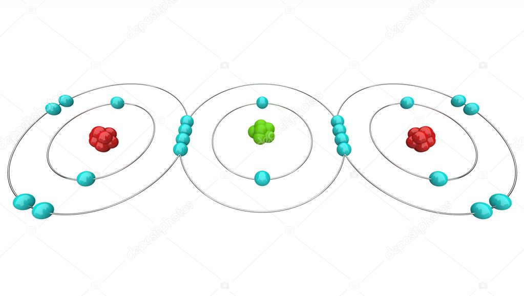 En atom diagram av koldioxid, eller co2, visar sina protoner, neutroner ...