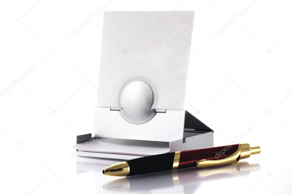 Pen and post-it box isolated on white Stock Photo by ©silvia63 2198858