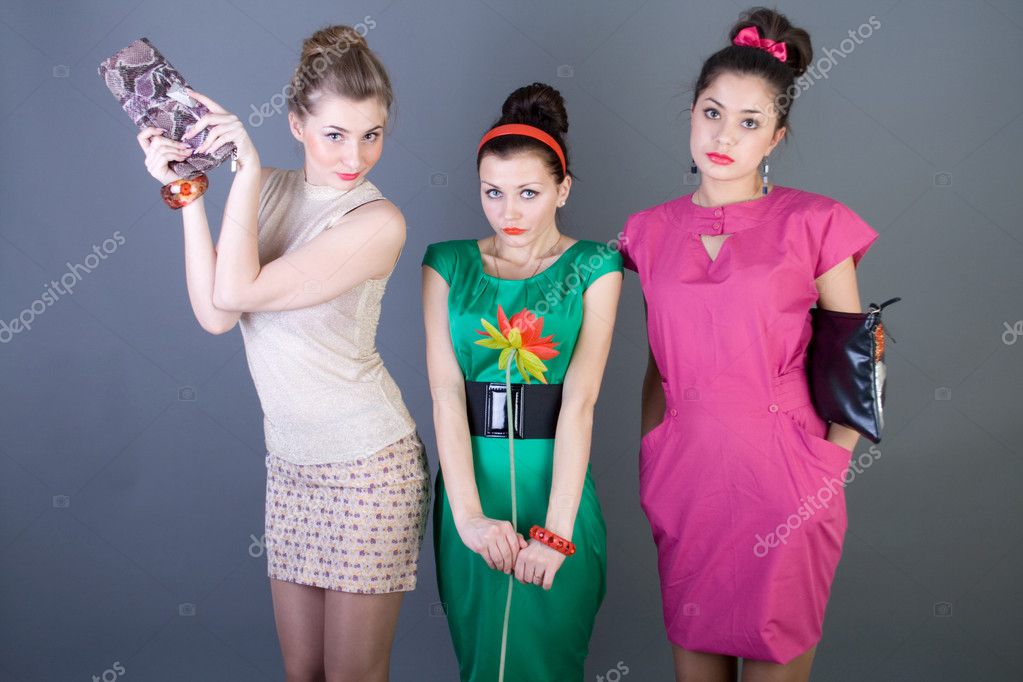 Three happy retro-styled girls Stock Photo by ©Zoreslava 2221611