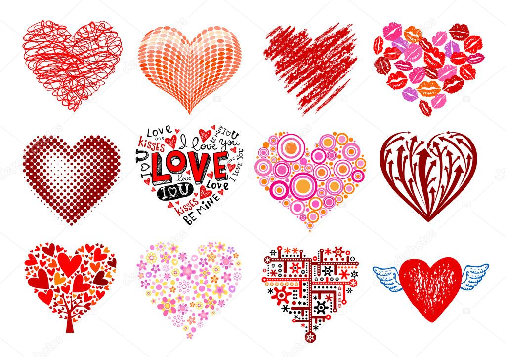 Set of 12 vector hearts. — Stock Vector © azzzya #2257905