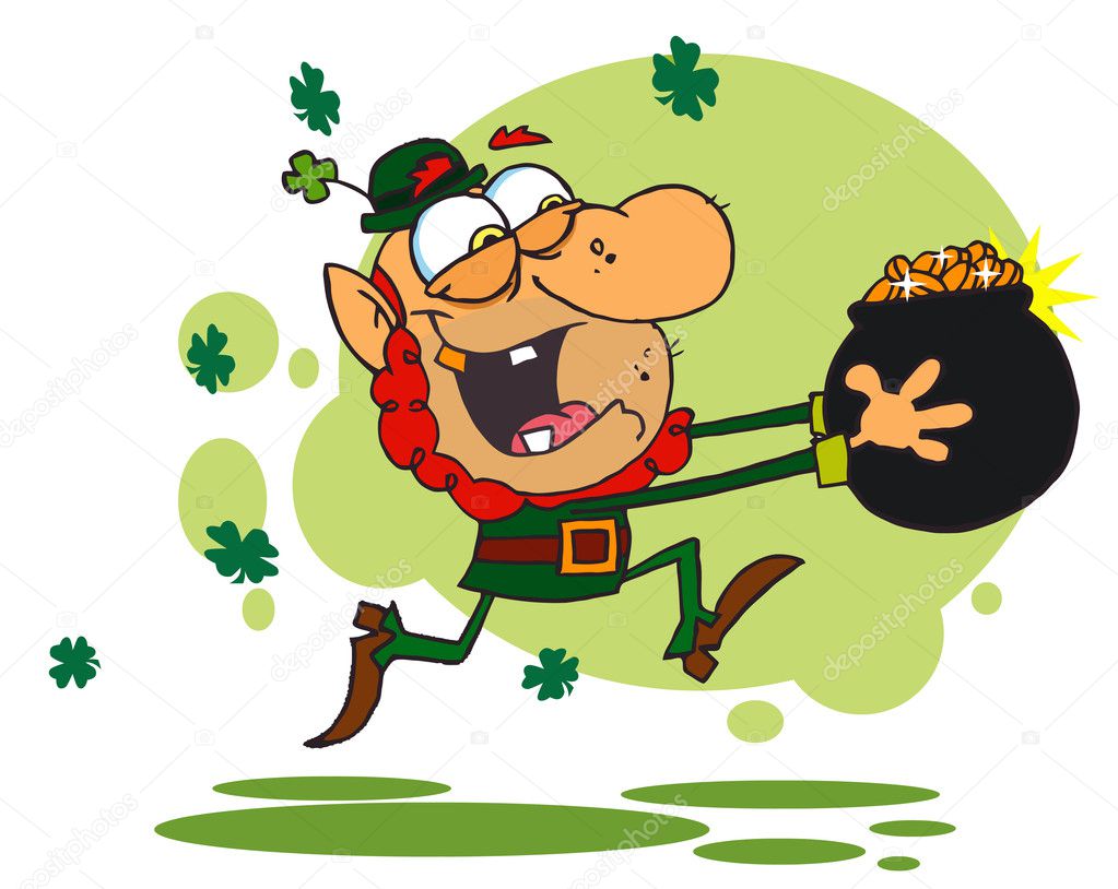 Greedy Leprechaun Run with a Pot of Gold Stock Photo by ©HitToon 2339969