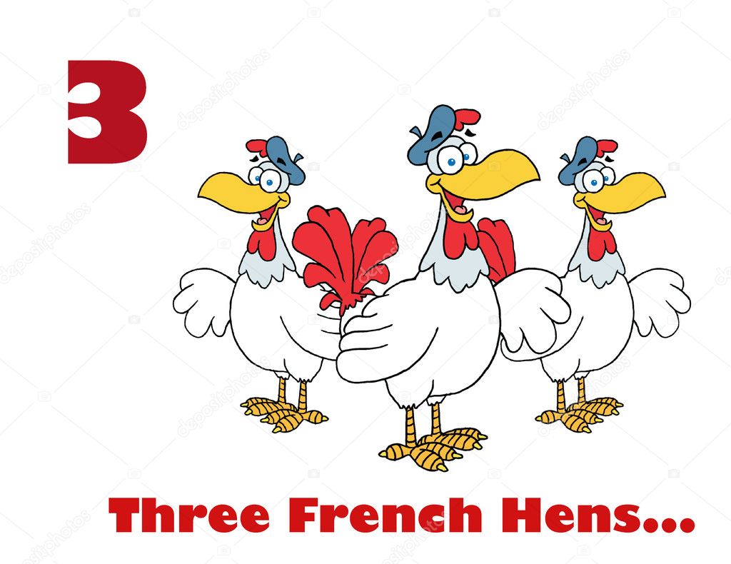 Number Three And Text By Three French Hen Chickens Stock Illustration ...