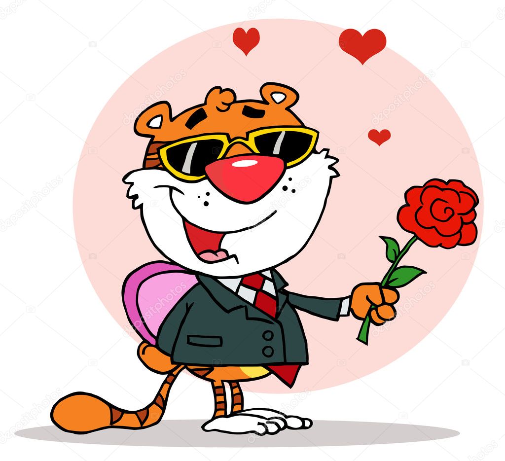 Romantic Tiger Holding A Box Of Candies And A Rose Stock Illustration ...