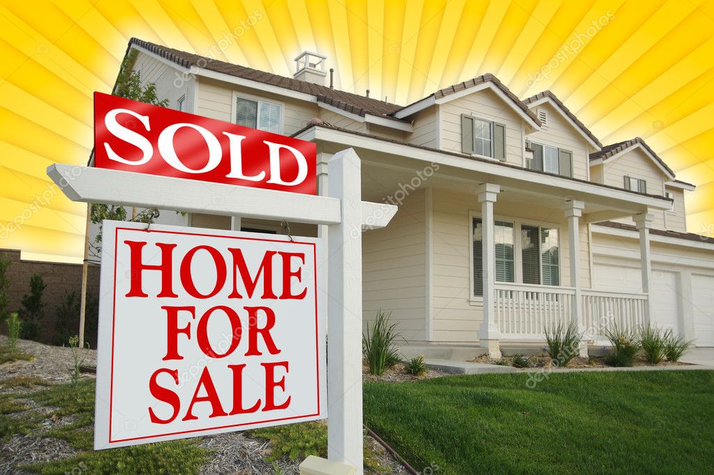 Sold Home For Sale Sign and New House — Stock Photo © Feverpitch #2368766