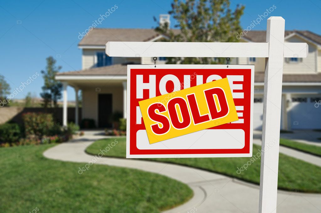 Sold Real Estate Sign and New Home — Stock Photo © Feverpitch #2368831