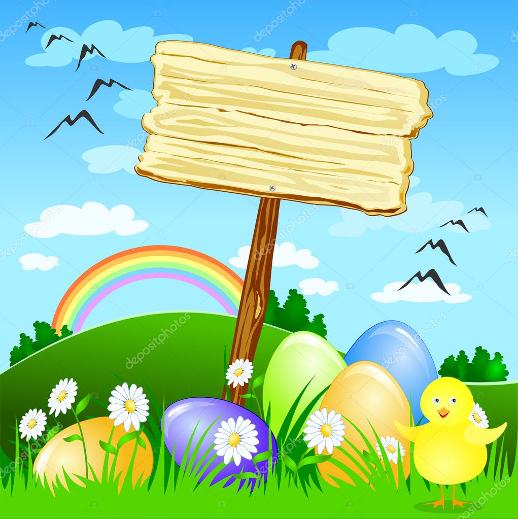 Easter elements - Wooden sign — Stock Vector © LuisaVenturoli #2518953